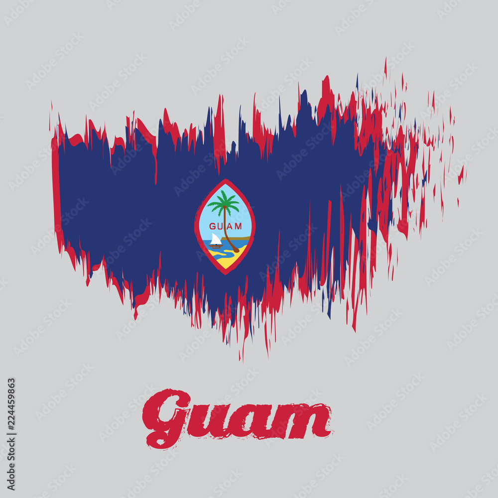 Brush style color flag of Guam, dark blue background with a thin red ...