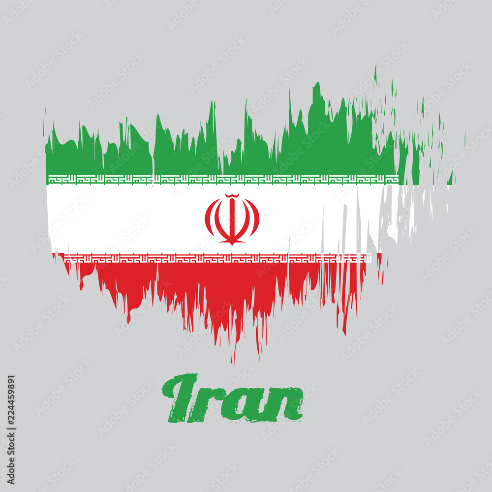 Brush style color flag of Iran, green white and red color with National ...