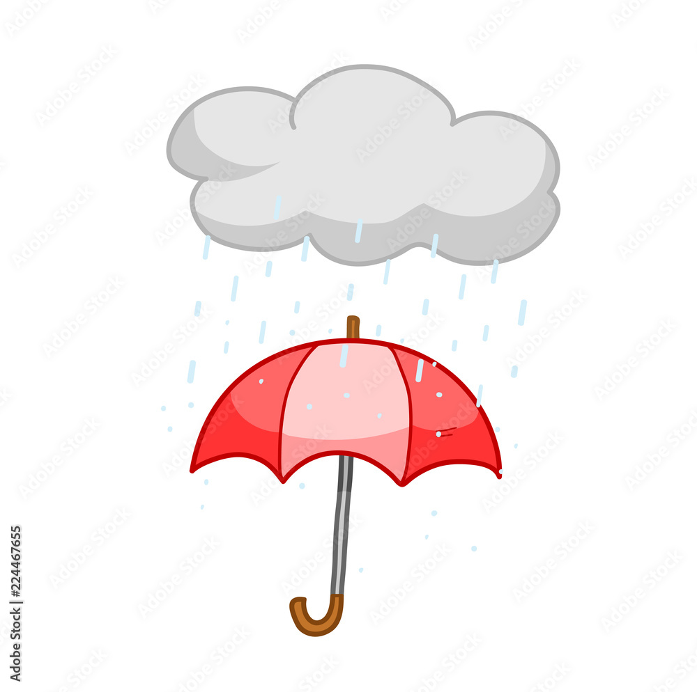 Rain and Umbrella, a hand drawn vector doodle illustration of cloud ...