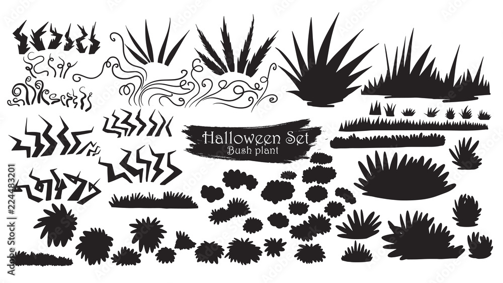 Spooky bush and grass silhouette collection of Halloween vector ...