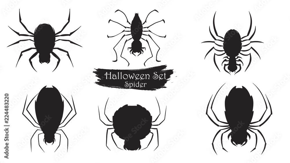 Spooky spider silhouette collection of Halloween vector isolated on ...