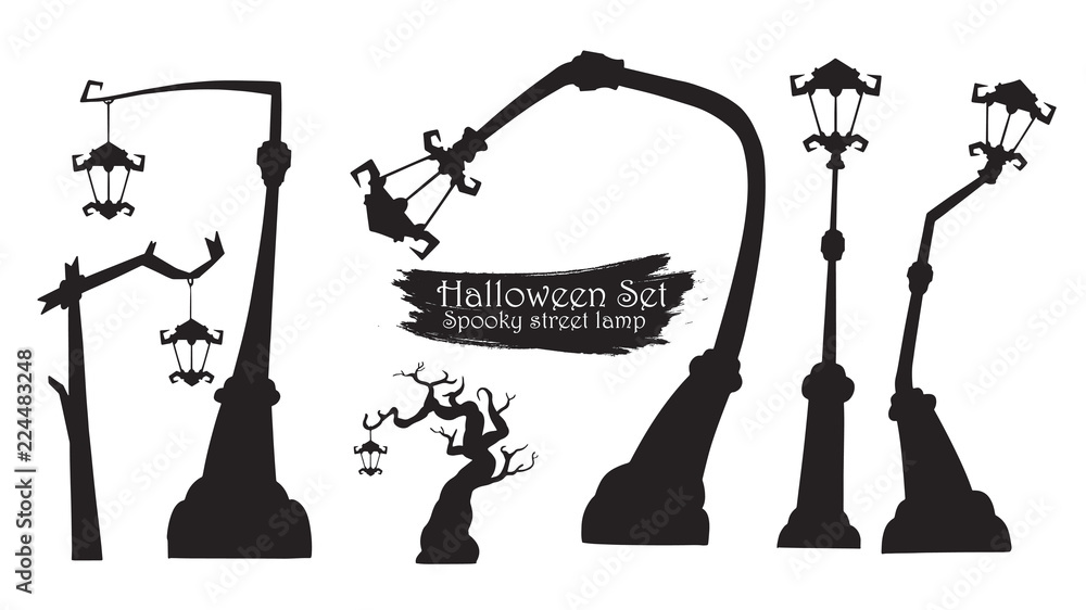 Spooky street lamp silhouette collection of Halloween vector isolated ...