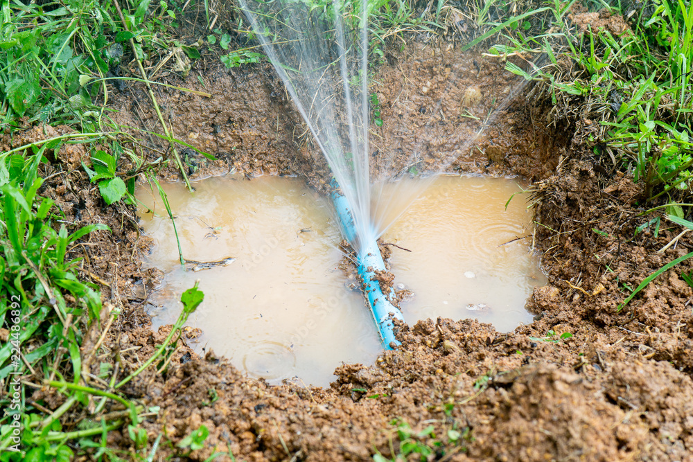 Water pipe break,leaking from hole in a hose connection joint of ...