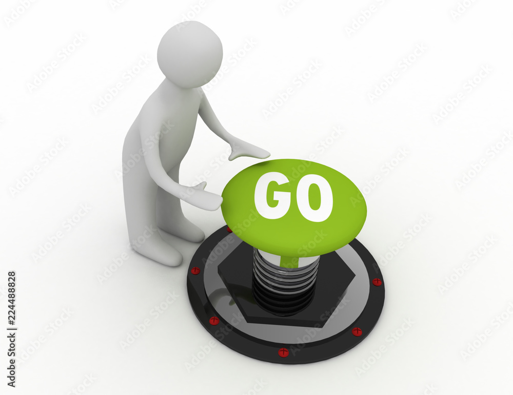 3d man push button go Stock Illustration | Adobe Stock