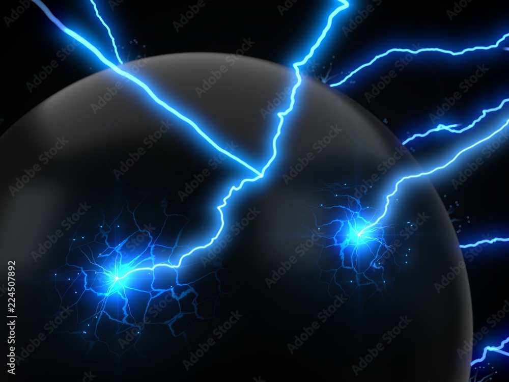 powerful lightning strikes on sphere and makes cracks on surface of ...