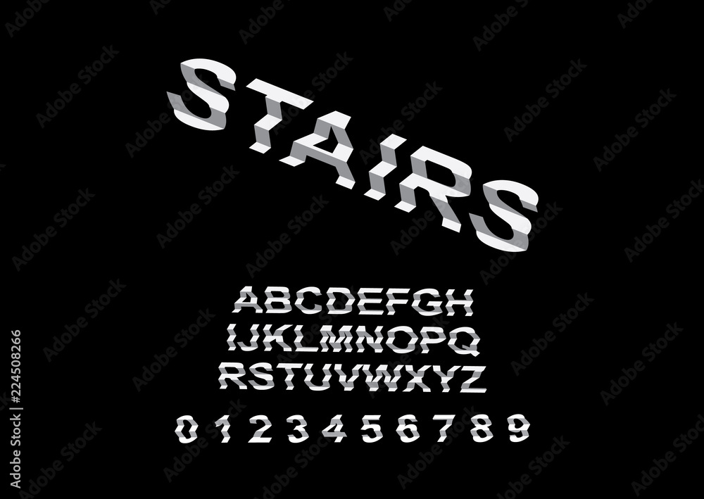 Vector of modern unusual interesting font and alphabet stairs. Stock ...