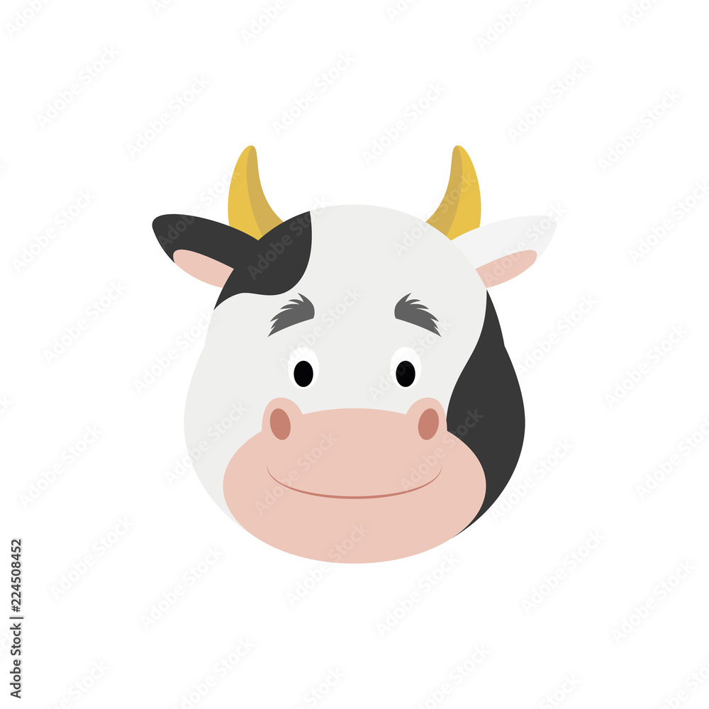 Cow face in cartoon style for children. Animal Faces Vector ...