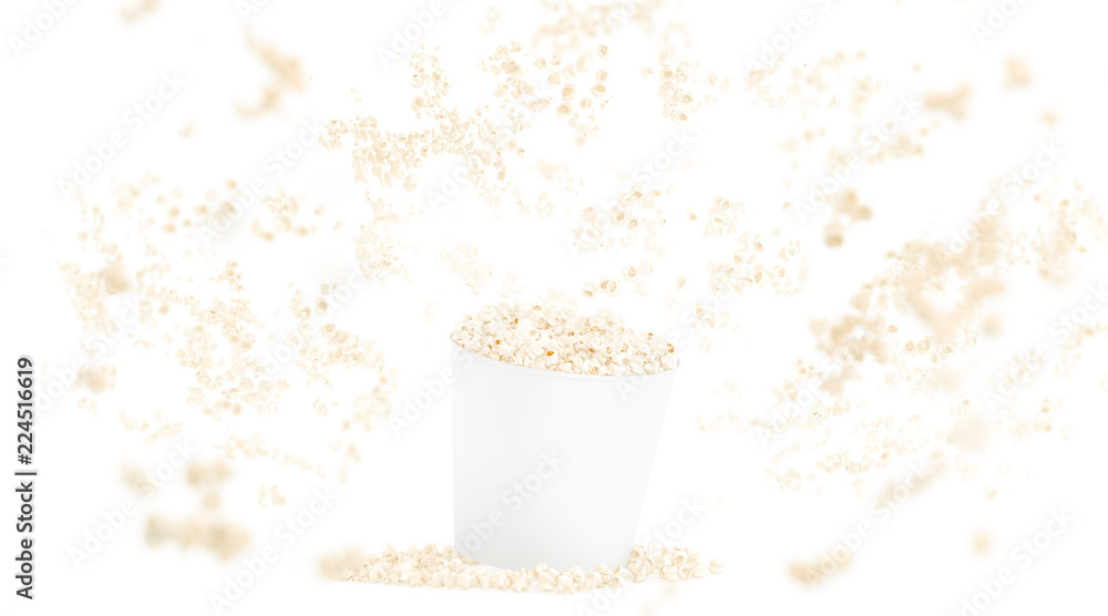 Blank white food bucket with popcorn mockup isolated on background ...