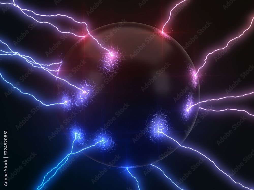 powerful lightning strikes on sphere and makes cracks on surface of ...