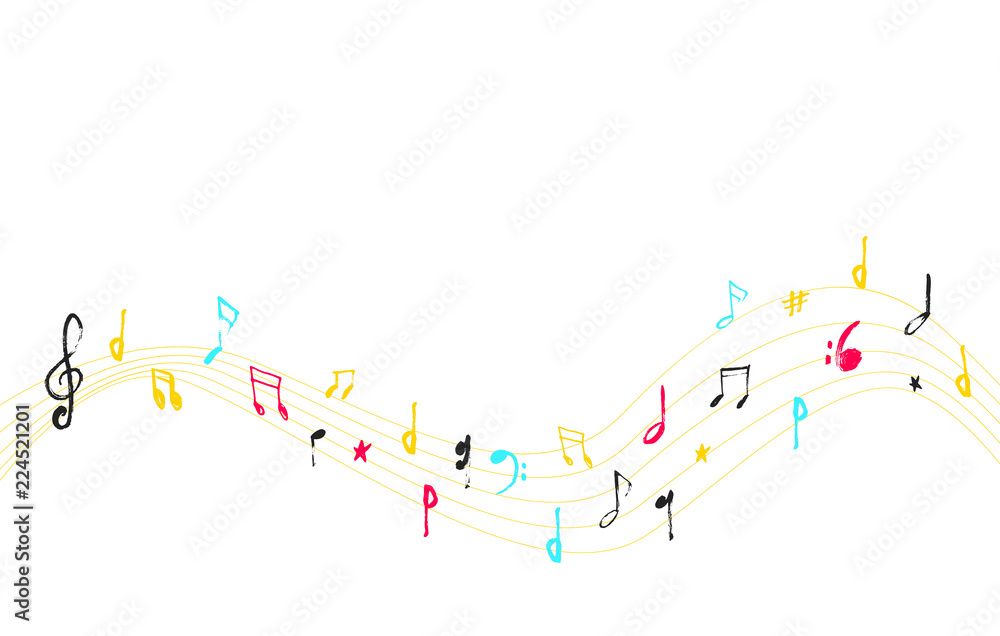 Musical Note curve with grunge With Treble Clef And colorful Notes in ...