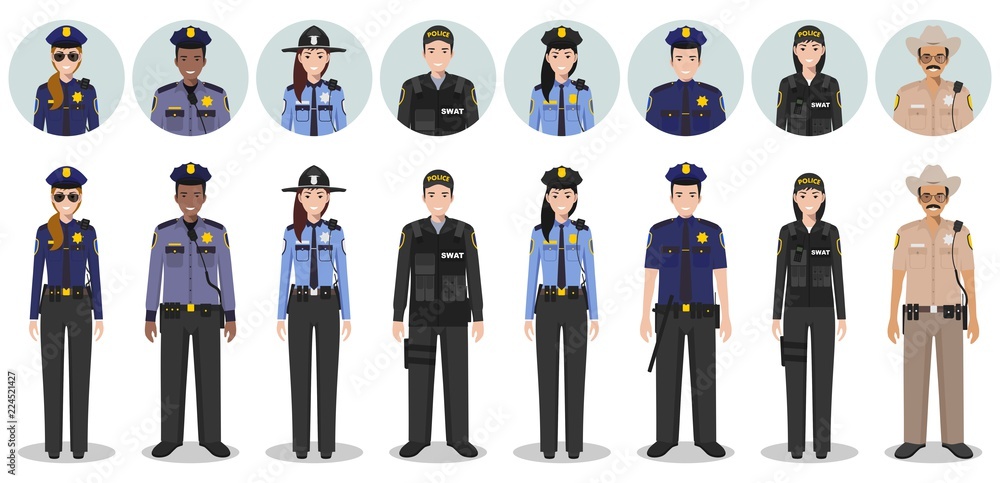 Police people concept. Set of different detailed illustration and ...