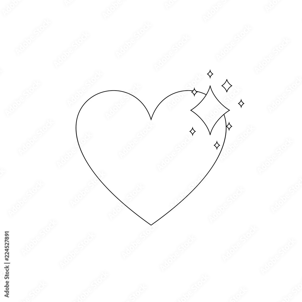 Vector Outline Shiny Heart, Black Lines, Icon on White Background ...