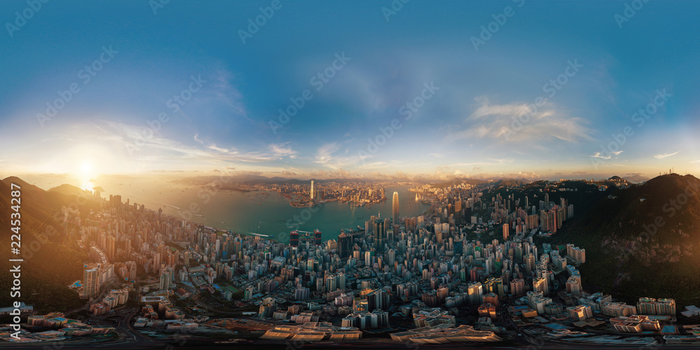 360 panorama by 180 degrees angle seamless panorama view of Downtown ...