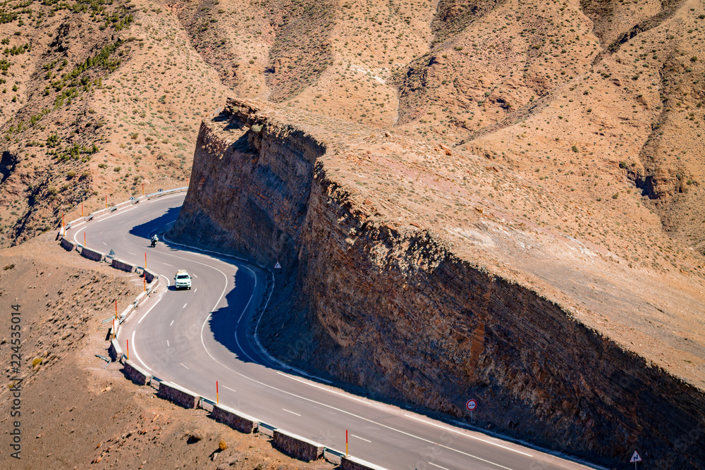 Atlas mountain range from Morocco. Road serpentine in the mountains ...