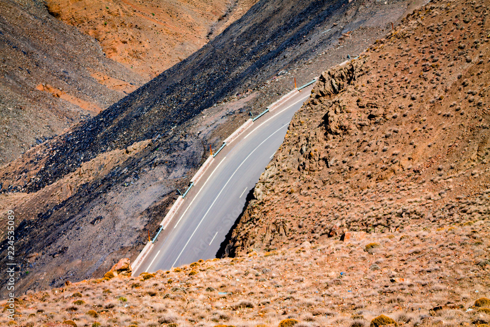 Atlas mountain range from Morocco. Road serpentine in the mountains ...