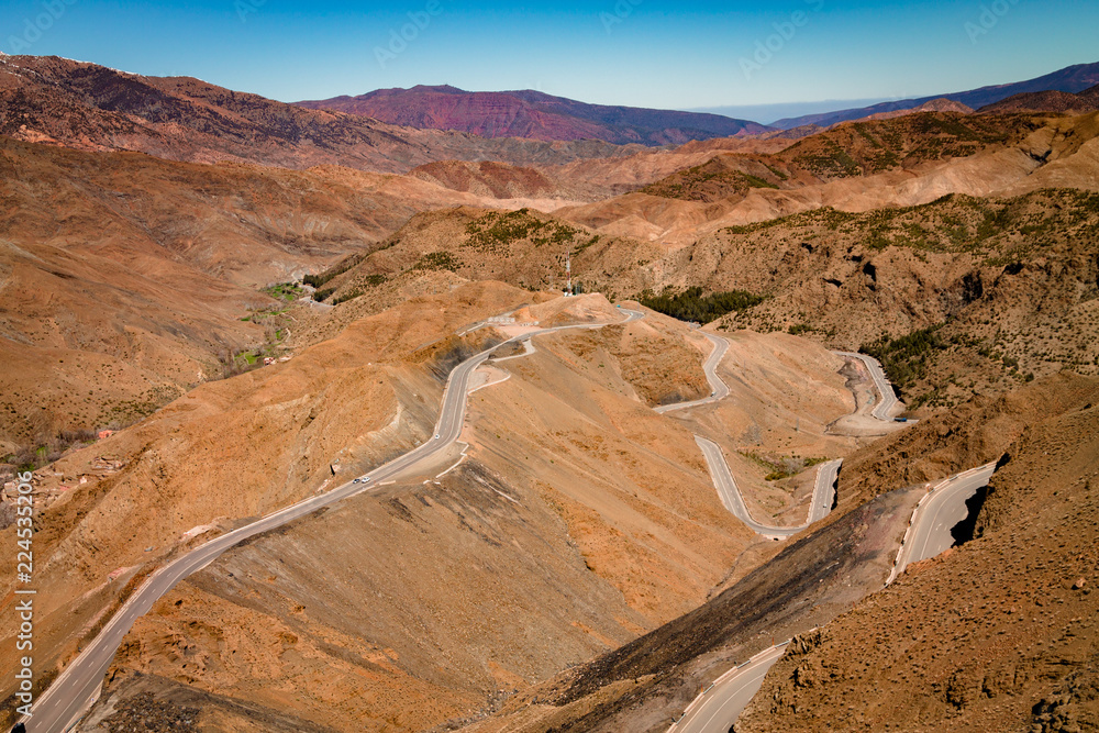 Atlas mountain range from Morocco. Road serpentine in the mountains ...