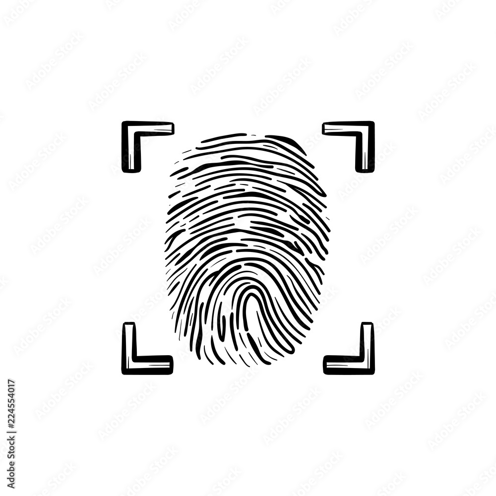 Scanned fingerprint in the frame hand drawn outline doodle icon ...