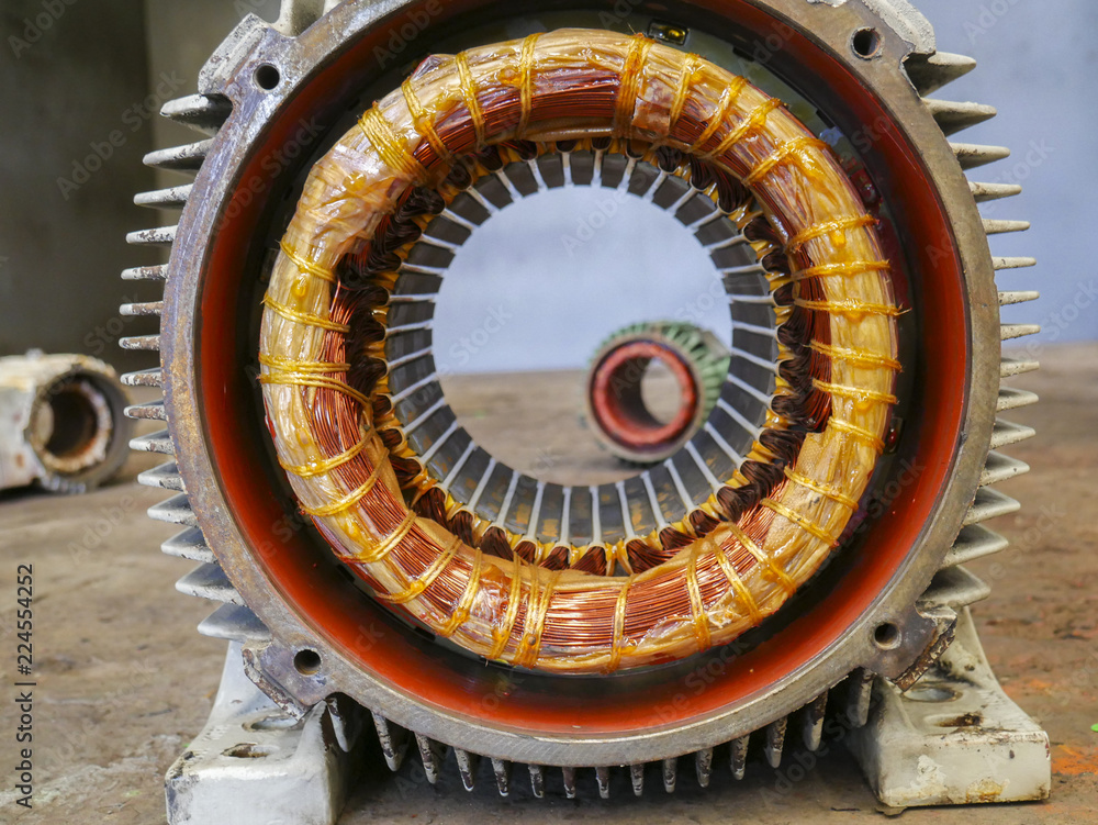 Electric motor stator with winding coil Stock Photo | Adobe Stock