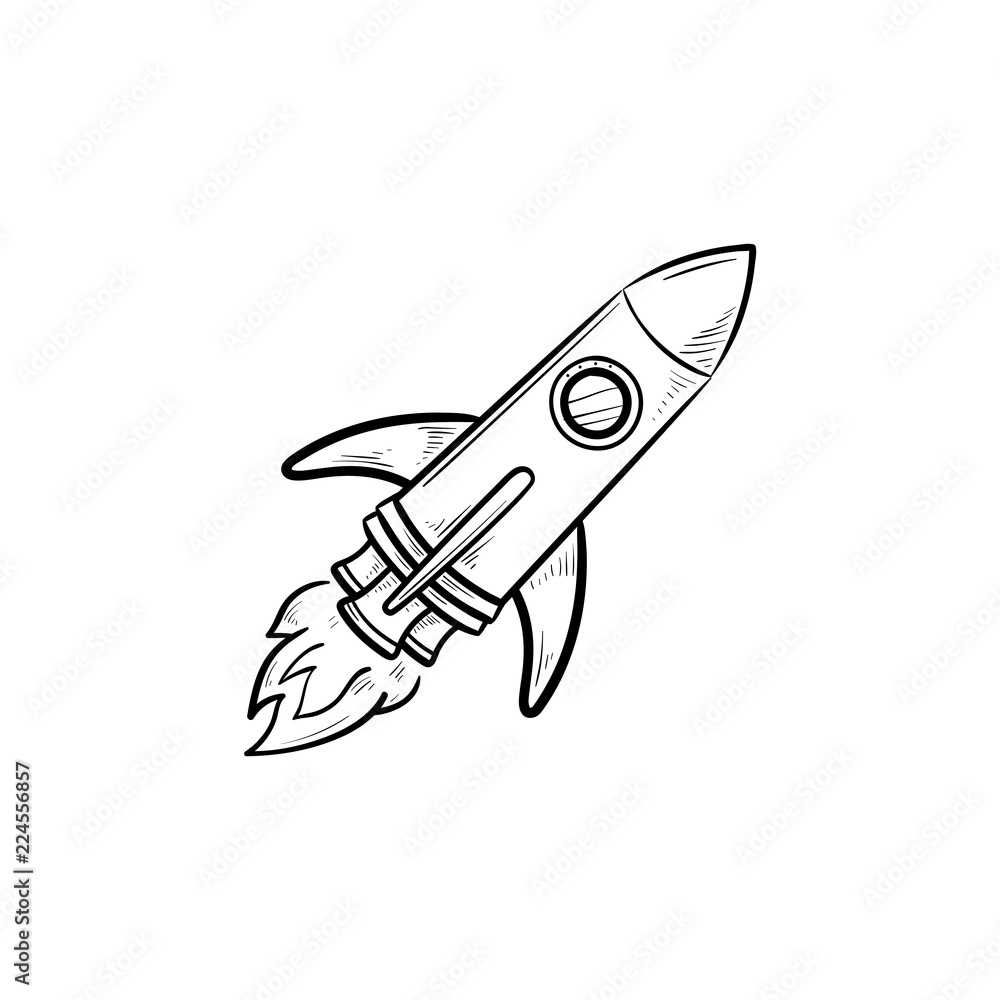 Rocket hand drawn outline doodle icon. Future space travel, universe ...