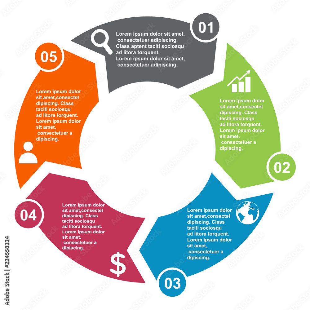 5 step vector element in five colors with labels, infographic diagram ...