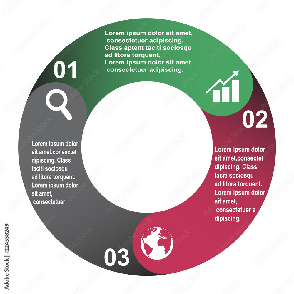 3 step vector element in three colors with labels, infographic diagram ...