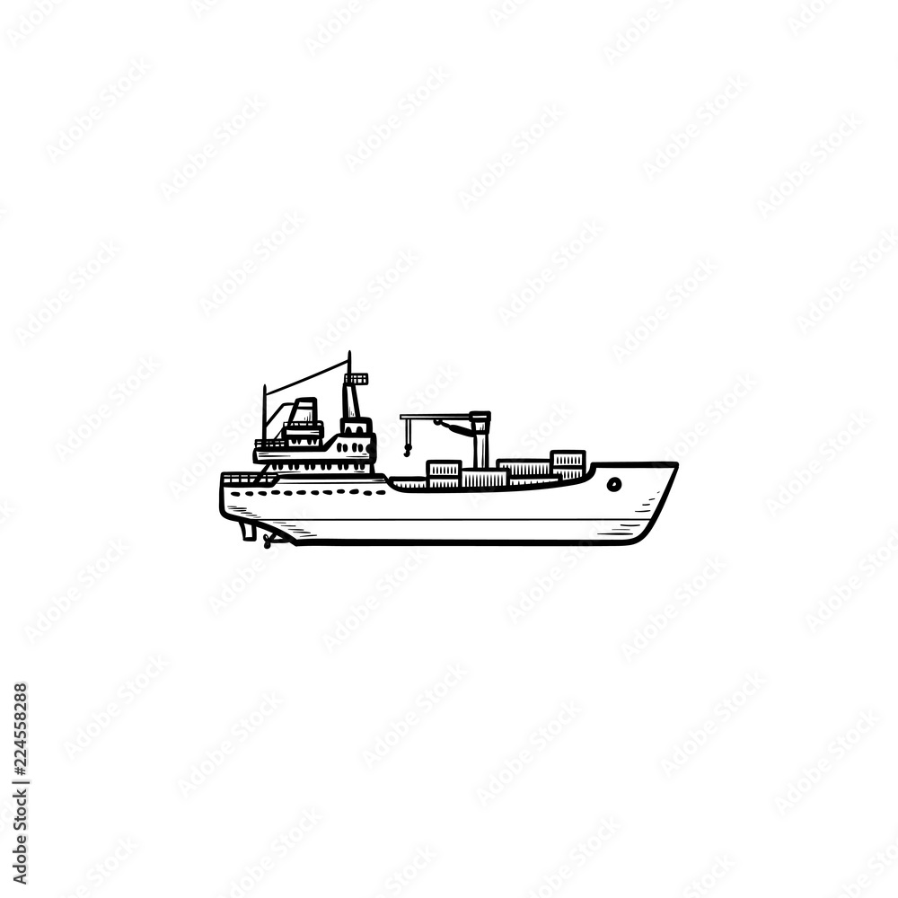 Cargo container ship hand drawn outline doodle icon. Ship transport ...