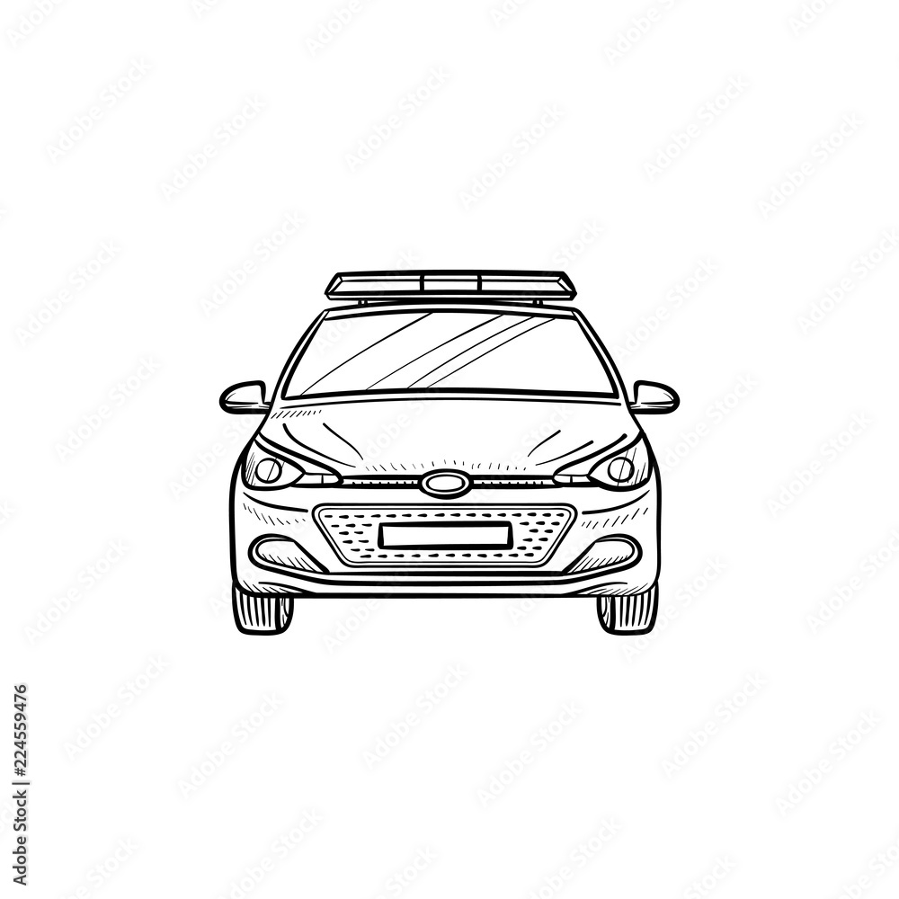 Police car with siren hand drawn outline doodle icon. Police transport ...