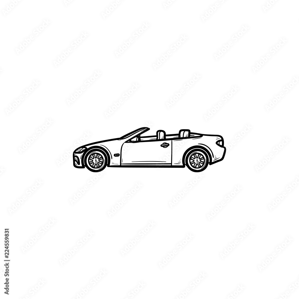 Convertible car hand drawn outline doodle icon. Automobile and speed ...