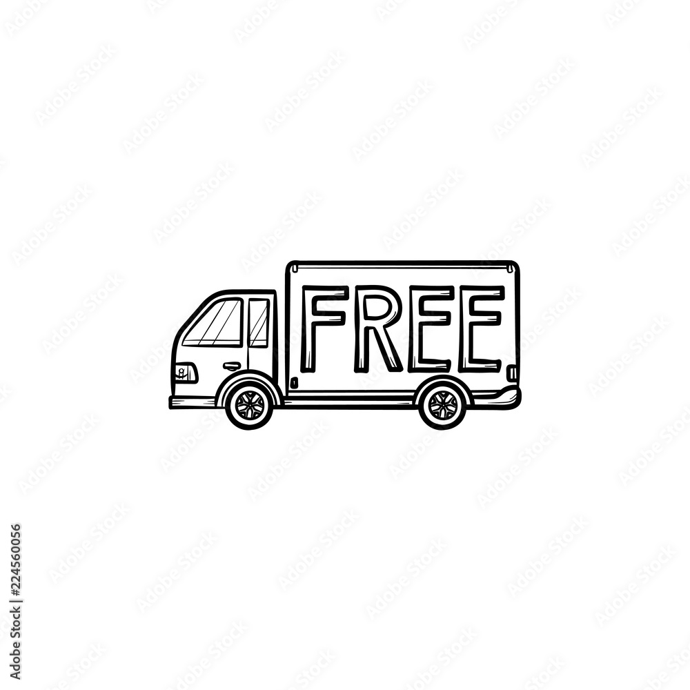 Free delivery truck hand drawn outline doodle icon. Free shipping ...