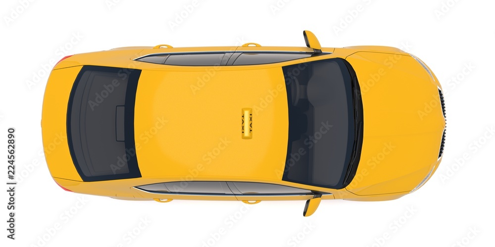 Taxi car top down view. Yellow taxicab sedan with checker top light box ...