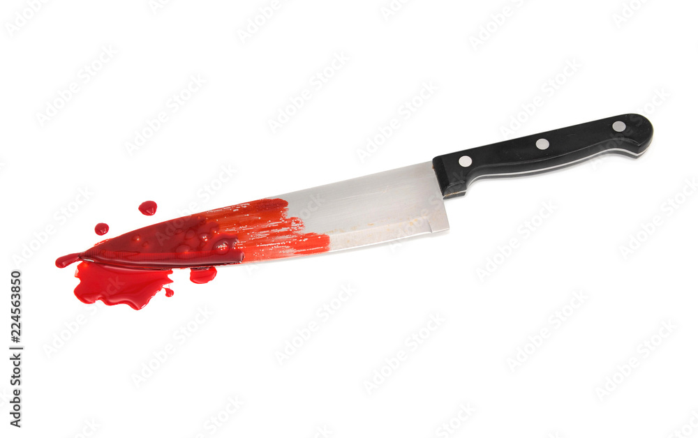 kitchen knive with blood on white background Stock Photo | Adobe Stock