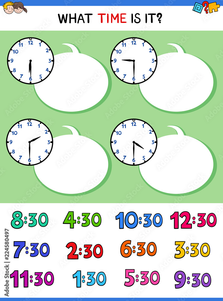 telling time with clock face educational activity Stock Vector | Adobe ...