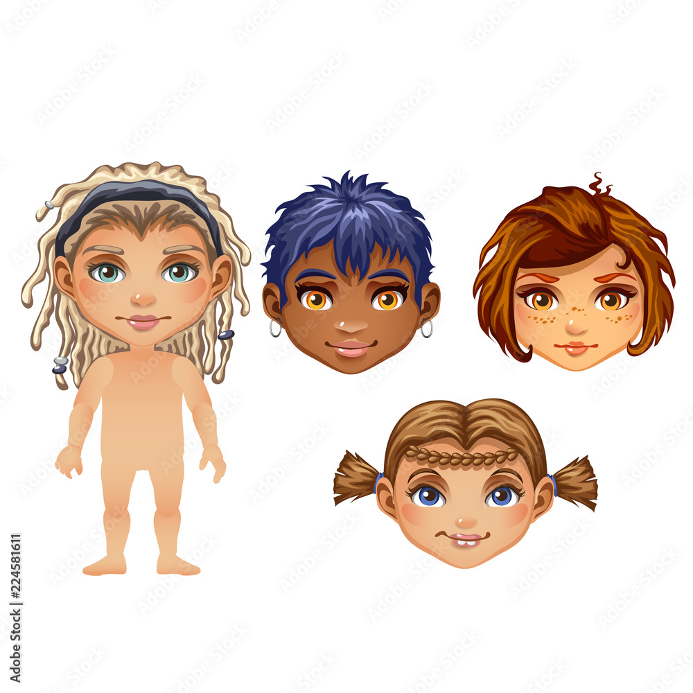 Set of drawn animated children isolated on white background. Set for ...