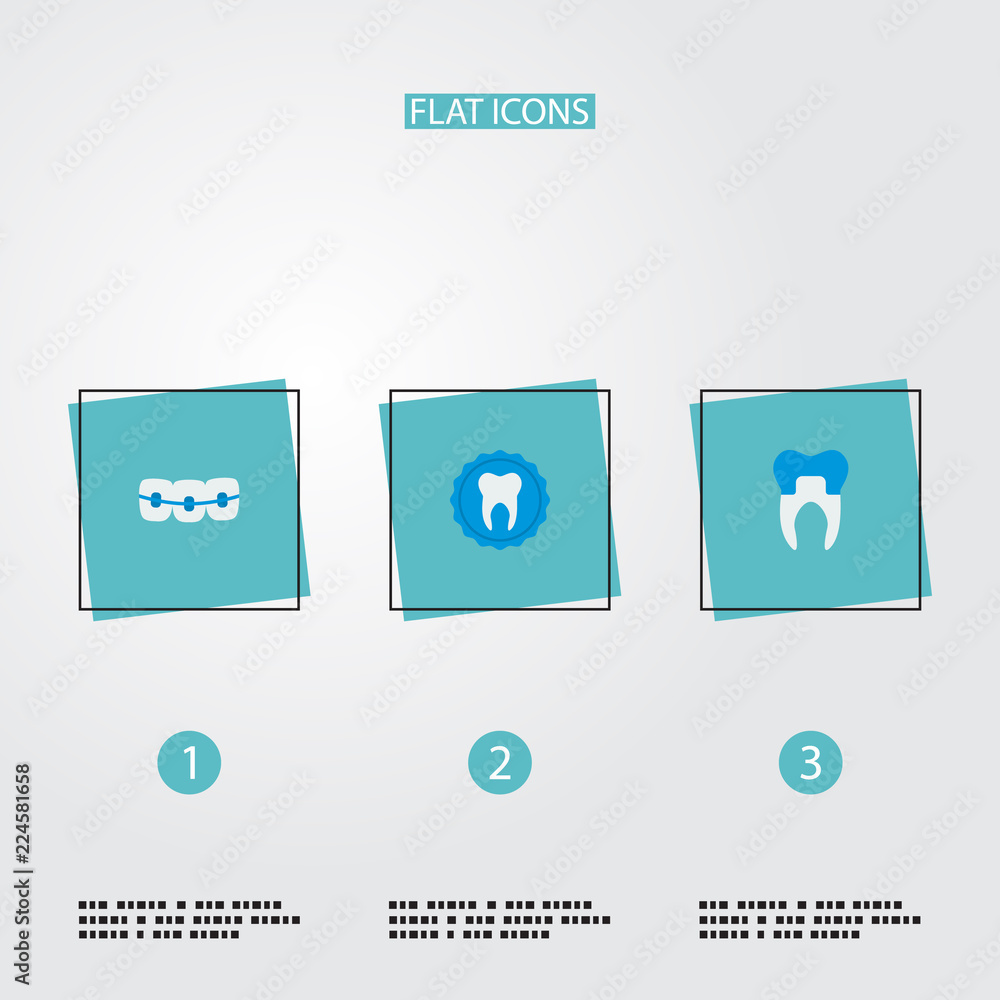 Set of enamel icons flat style symbols with alumina, braces, stamp and ...