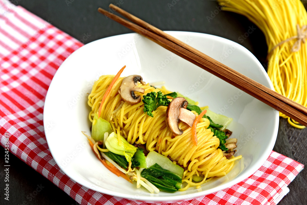 Stir fried noodles vegetarian or Fried Long Life Noodles (Thai name is ...