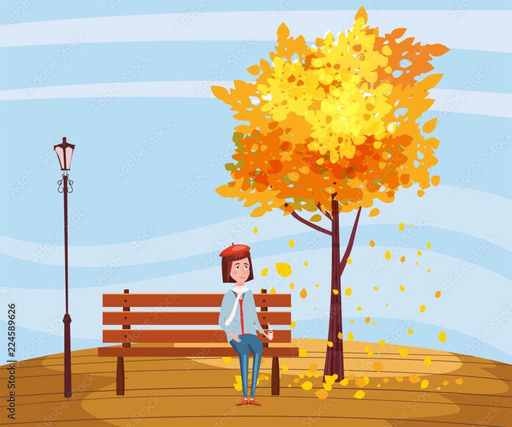 Girl Sitting Against Tree Cartoon