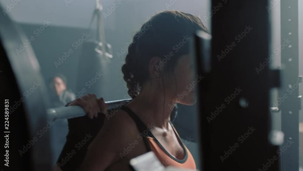 fitness woman bodybuilder using barbell weightlifting exercise strong ...