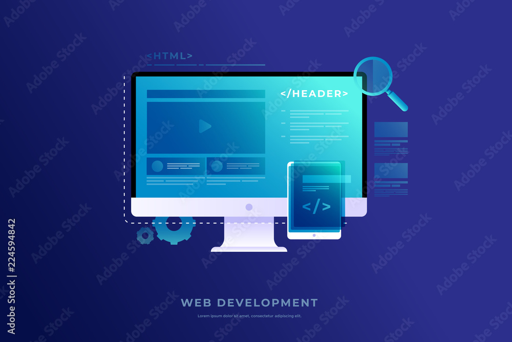 Concept of web development, programming and coding. Elements of ...