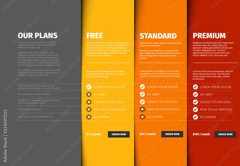 Product/Service Plan Price Comparison Layout Stock Template | Adobe Stock
