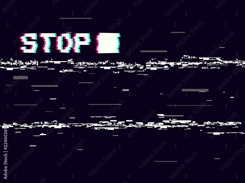 Glitch stop on black backdrop. Retro VHS background. Old camera effect ...