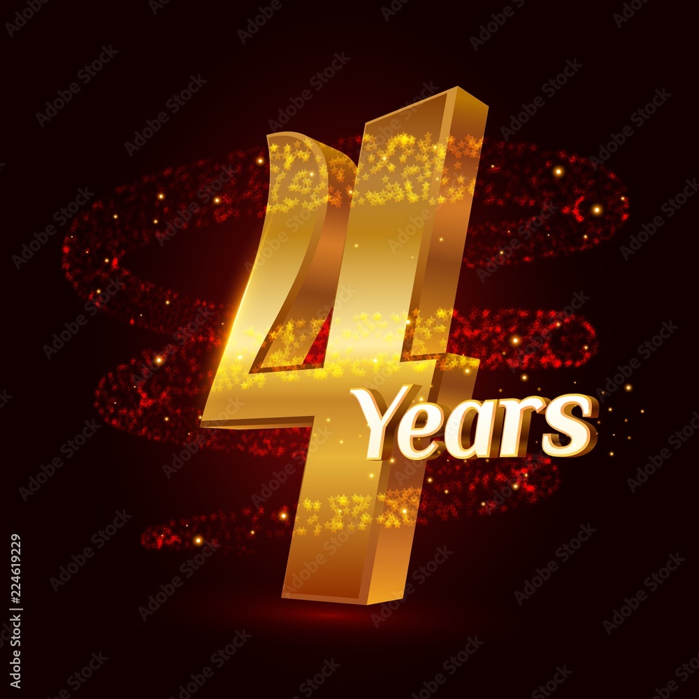 4 years golden anniversary 3d logo celebration with Gold glittering ...