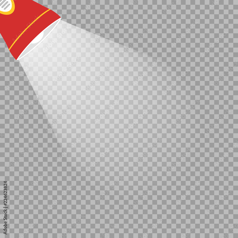 Red flashlight with white rays on isolated transparent background ...