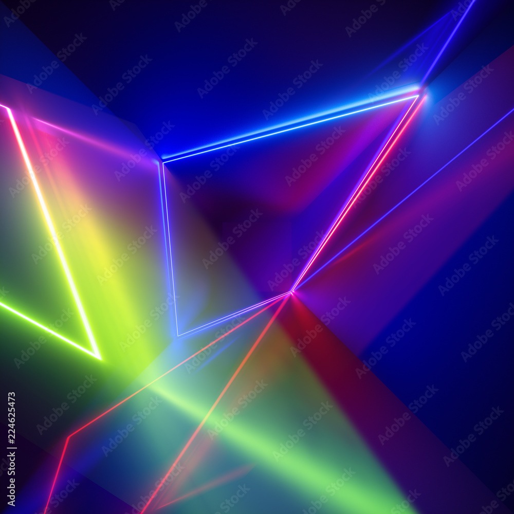 3d render, ultraviolet spectrum, neon lights, laser show, glowing lines ...