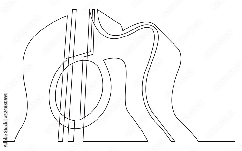 continuous line drawing of acoustic guitar closeup view Stock Vector ...