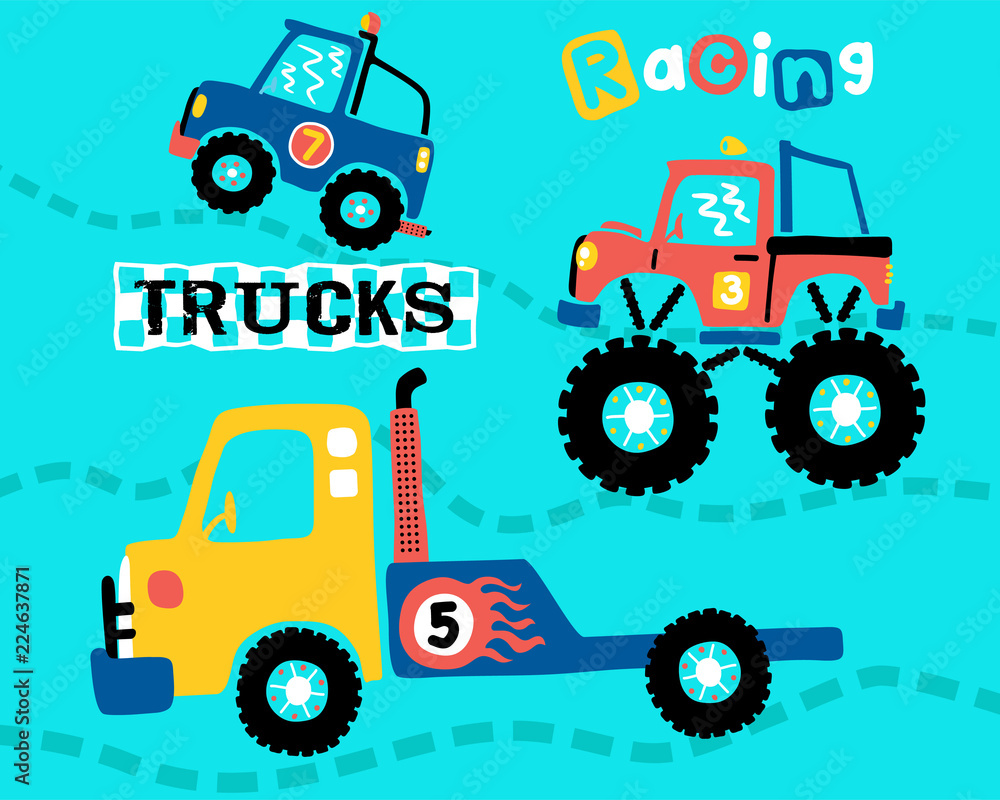 Vector of trucks racing cartoon Stock Vector | Adobe Stock