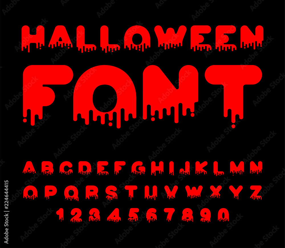 Halloween Font Blood. Red liquid letter. Terrible alphabet. Horror ABC ...