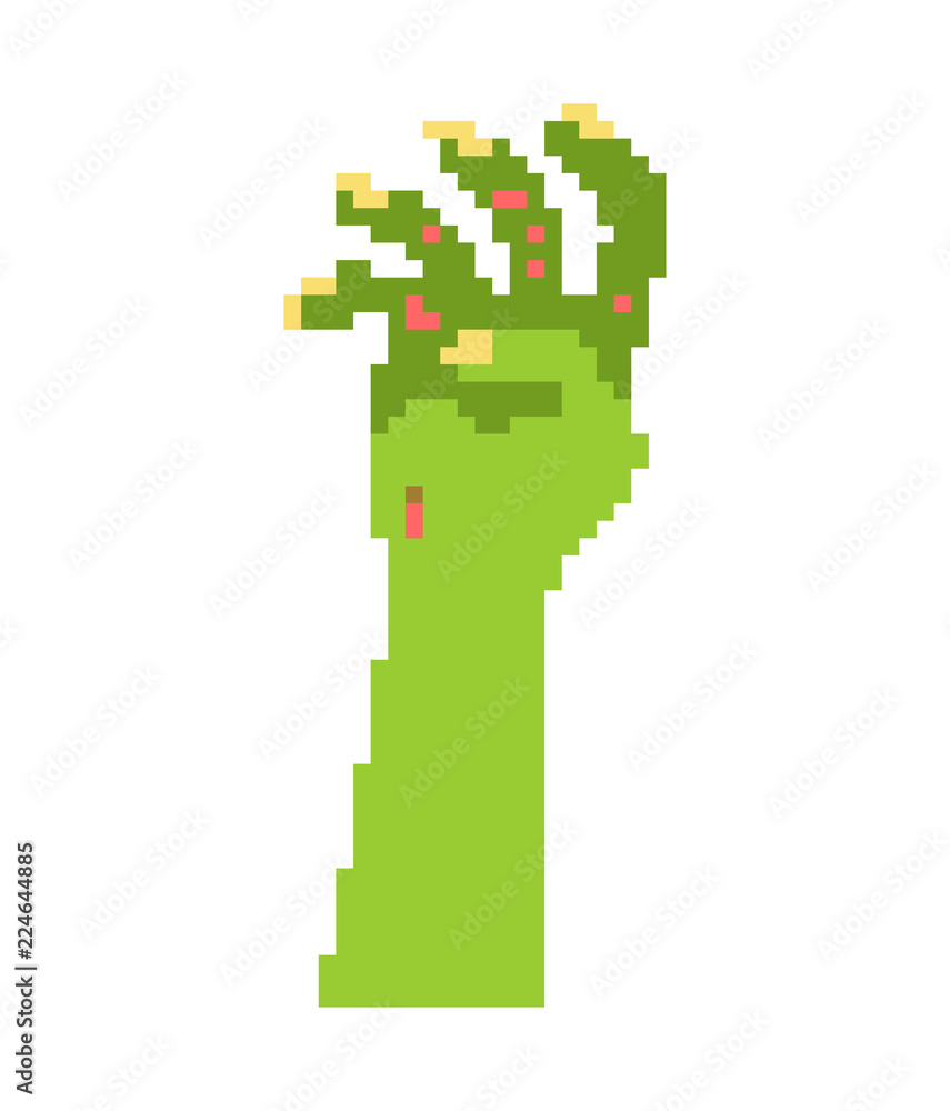 Zombie hand pixel art. Dead man from grave 8 bit. Halloween vector ...