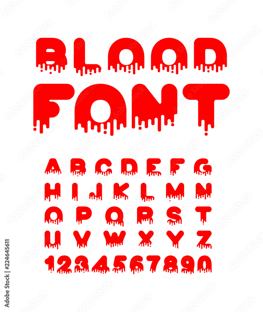 Blood Font for Halloween. Red liquid letter. Terrible alphabet. Horror ...