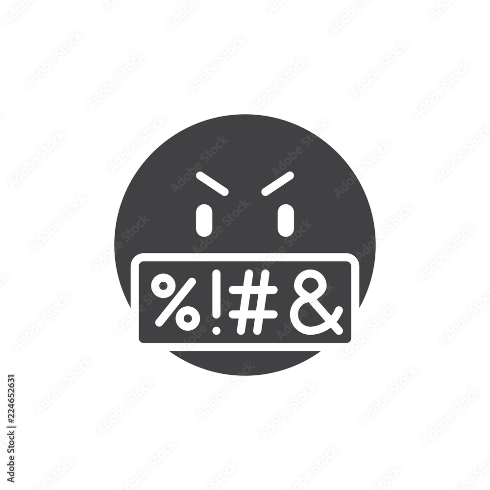 Swear face expression emoji vector icon. filled flat sign for mobile ...
