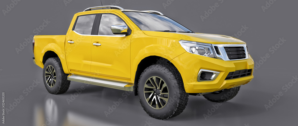 Yellow commercial vehicle delivery truck with a double cab. Machine ...